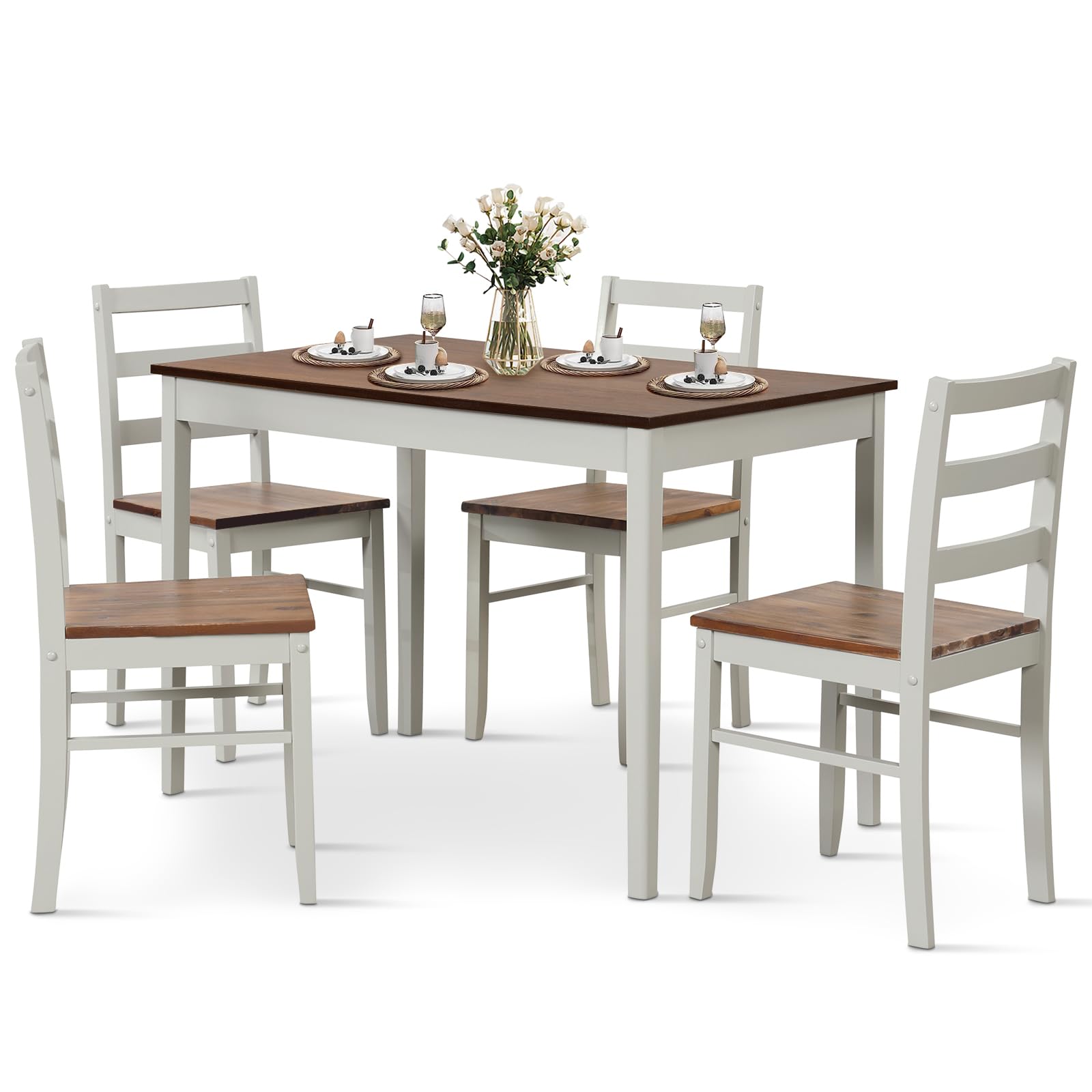 Giantex Dining Table Set for 4, Dining Room Table Set for 4, Breakfast Nook with Kitchen Table, 4 Dining Chairs, Compact Space-Saving Dinette Set for Small Space, Kitchen Table Chairs Set of 4 (Brown)