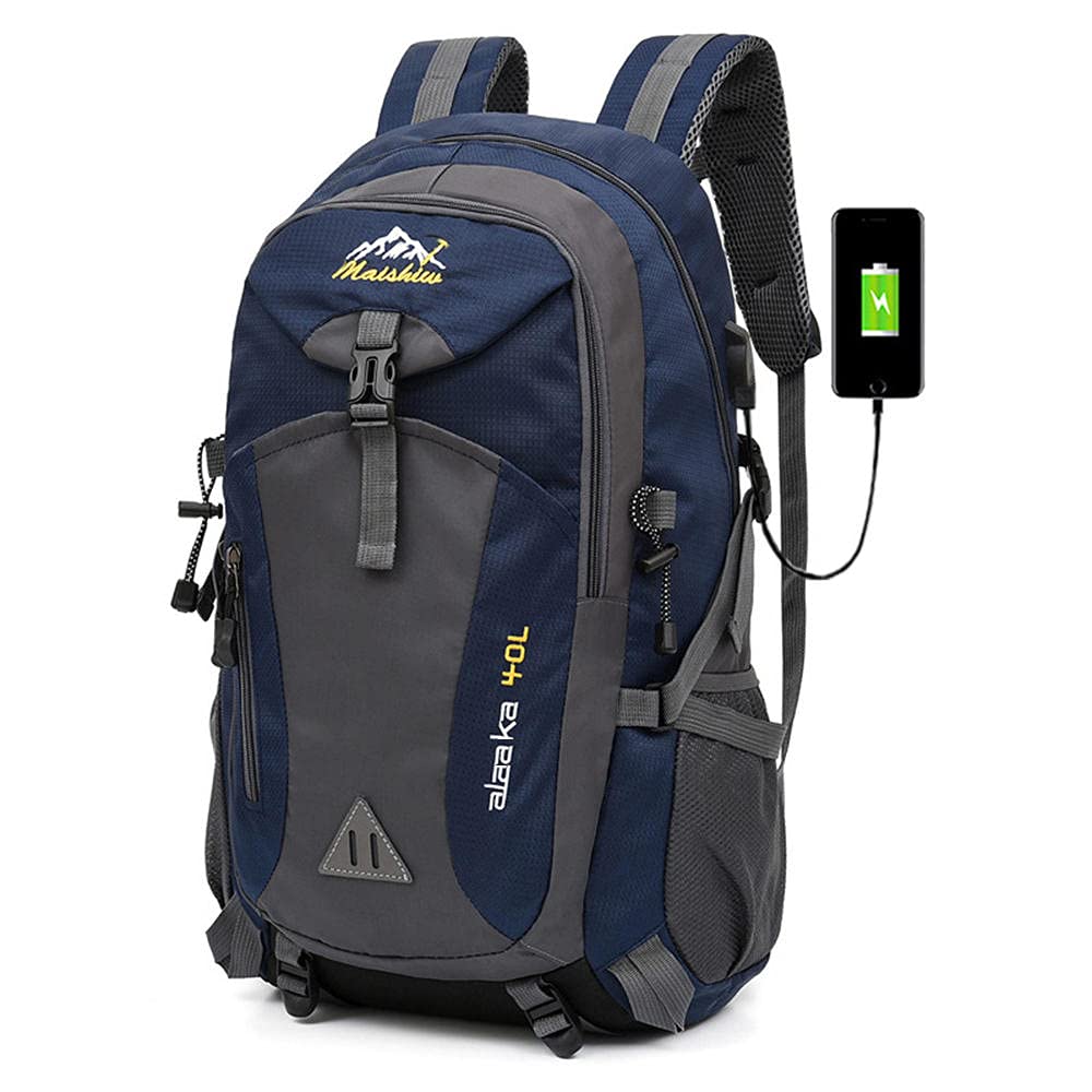 KDFJ Camping Backpack Hiking Waterproof Trekking Bag Outdoor Travel Rucksack Cycling Mountaineering Backpacks-Deep Blue_40L