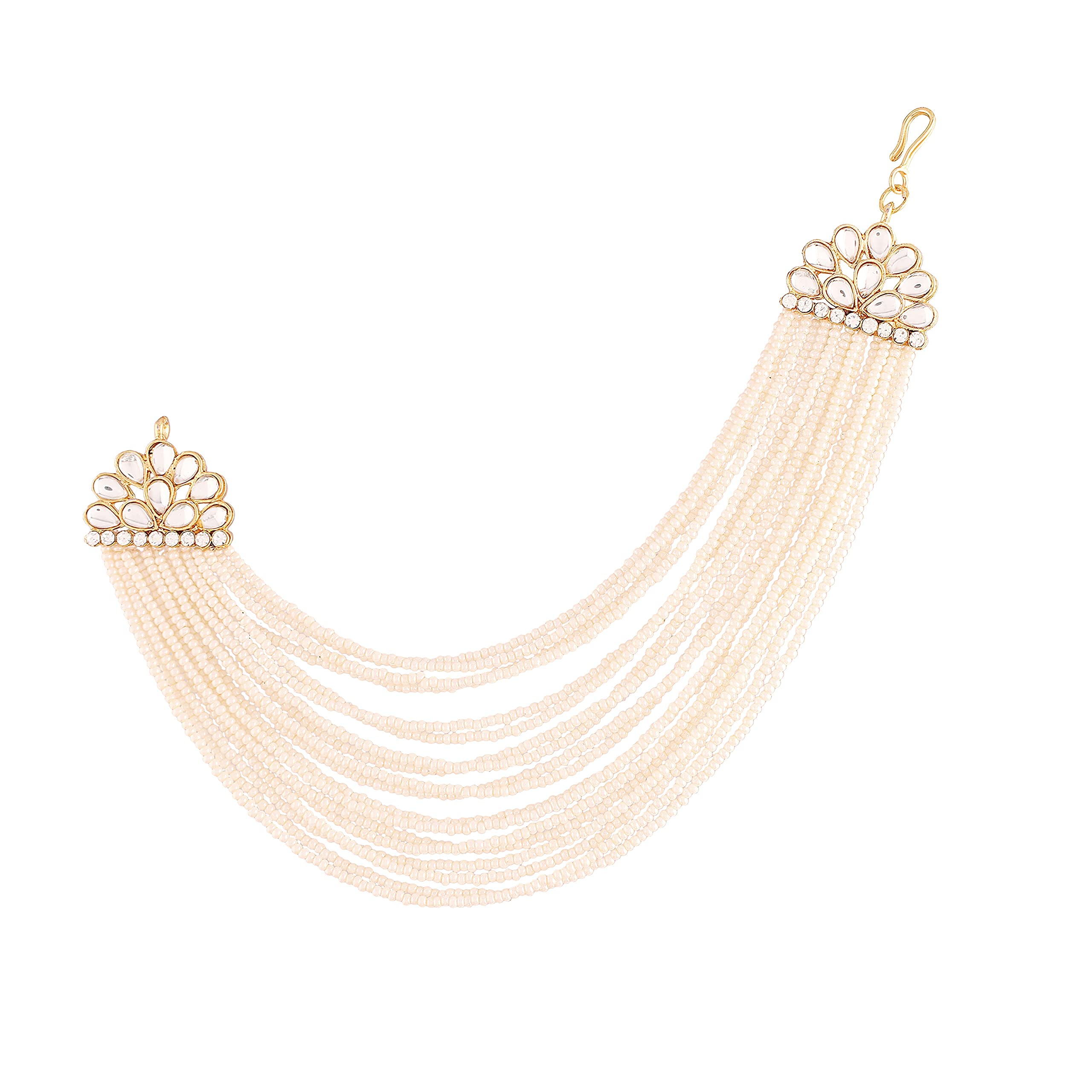 I Jewels Gold Plated Indian Wedding Bollywood Multi Strand Ear Chain With Pearl For Women (E2882W)