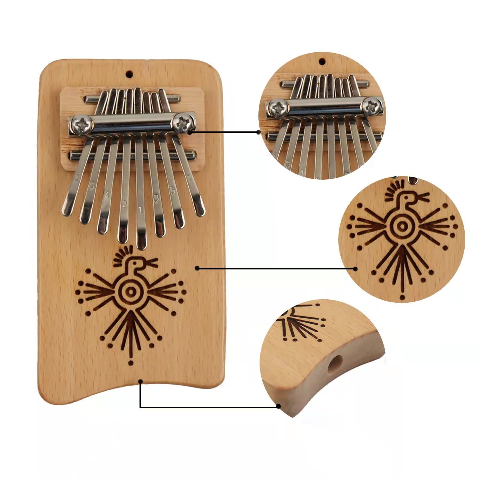 Ironkoi Kalimba 8 Keys Thumb Piano tuning hammer and learning instructions, portable Mbira Sanza finger piano, gift for children and adults