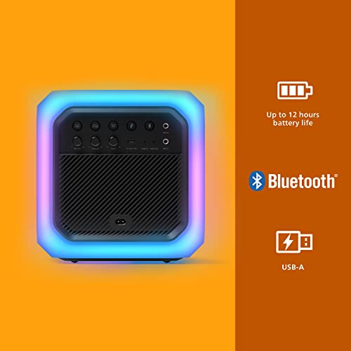 PHILIPS X7207 Bluetooth Party Cube Speaker with 360° Party Lights - Link up to 50 Speakers, Black