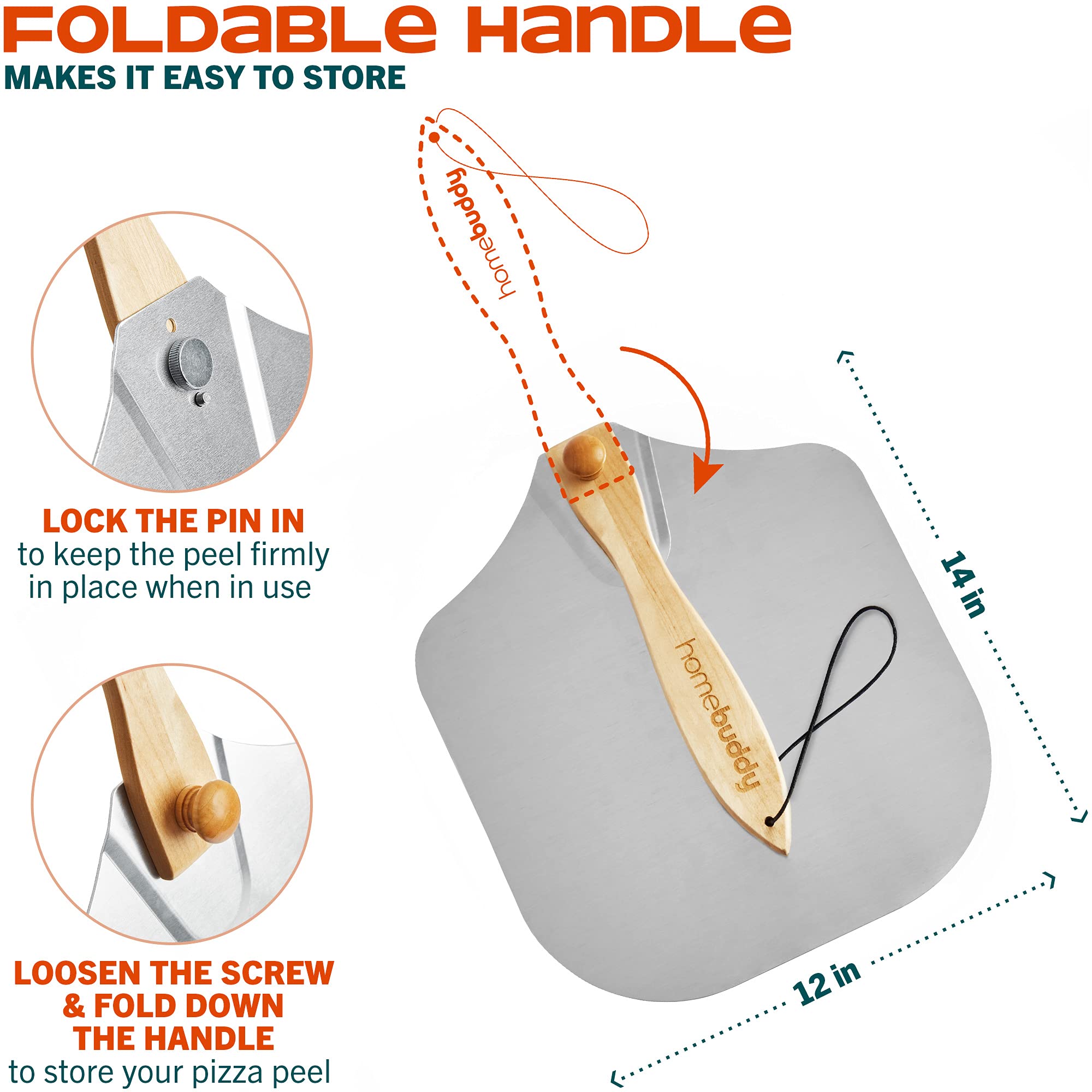 HomeBuddy Pizza Peel with Pizza Accessories - 12 Inch Foldable Pizza Paddle for Pizza Oven Outdoor or Indoor - Comes with Pizza Knife and Pizza Board/Pan