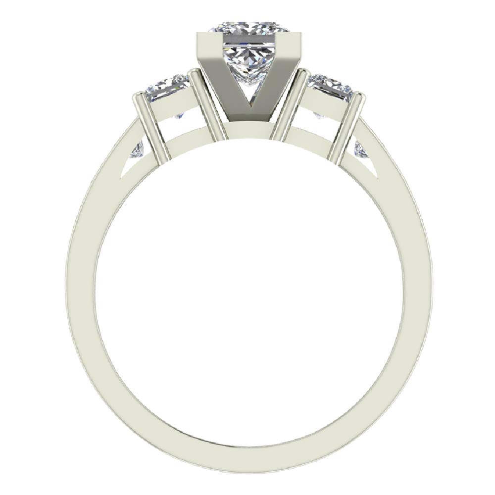 Glitz Design Past Present Future Three Stone Princess Cut Diamond Engagement Ring 1.80 carat total weight 18K White Gold (G,SI) (RS 7)