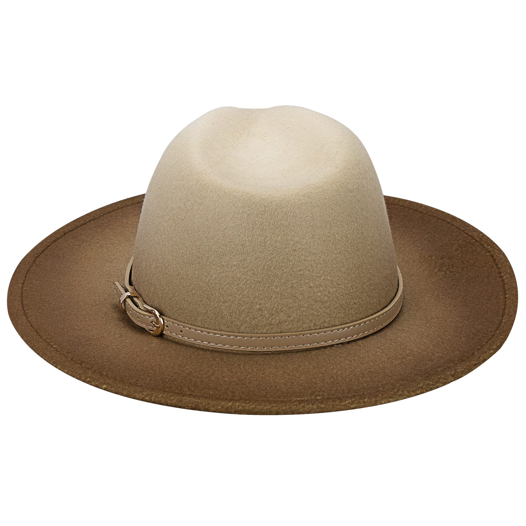 INOGIH Women Belt Buckle Fedora Hat Wide Brim Felt Hat Retro Gradient Panama Two Tone (Khaki, Medium)