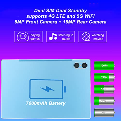 Honio HD Tablet, 7000mAh 10 Inch Office Tablet Octa Core CPU Dual Camera for Travel (US Plug)