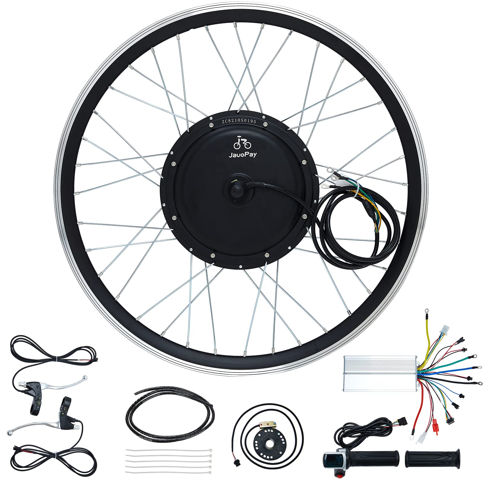 JAUOPAY Electric Bicycle Conversion Kit, 36V 500W EBike Brushless Gearless Hub Motor, 22.5" Front Wheel Frame for 26" x 1.95"~2.125" Tire, Dual Mode Controller