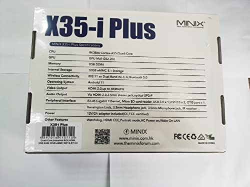 MINIX X35-i Plus 4K Ultra HD Industrial Android Player, WiFi 6/2GB DDR4/32GB eMMC 5.1 /GLAN/Pre-Rooted Firmware/Wake On LAN/Auto Power. Ideal for Digital Signage and Industrial Application.