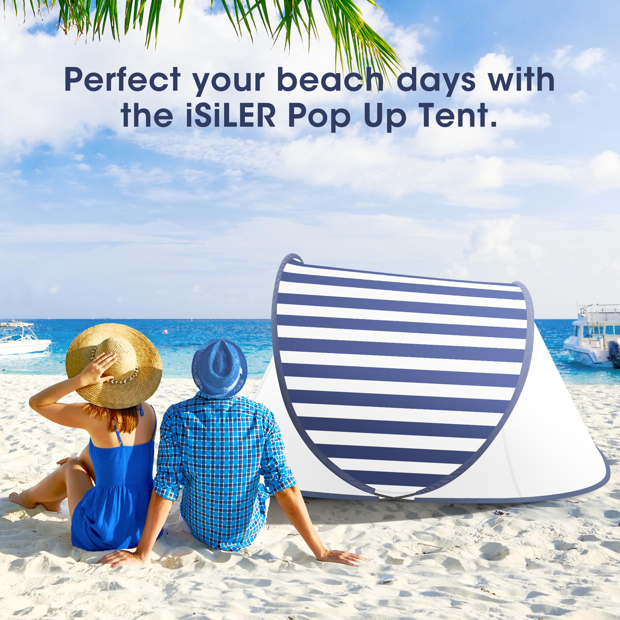ISILER Pop Up Beach Tent, Portable Outdoor Beach Shade Tent, UPF 50+ Baby Beach Shelter, Easy Setup Windproof Waterproof Beach Canopy