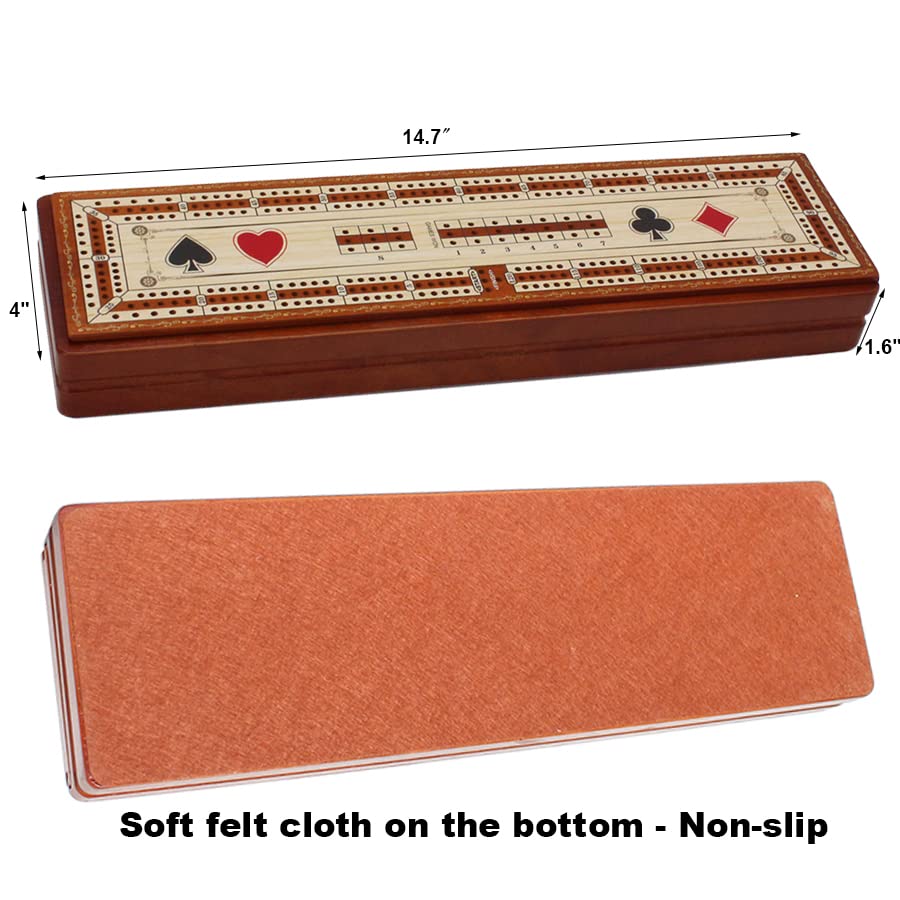 meremee Wooden Cribbgae Board Set 3 Track,9 Metal Pegs and 2 Playing Cards,Large Storage Dawer