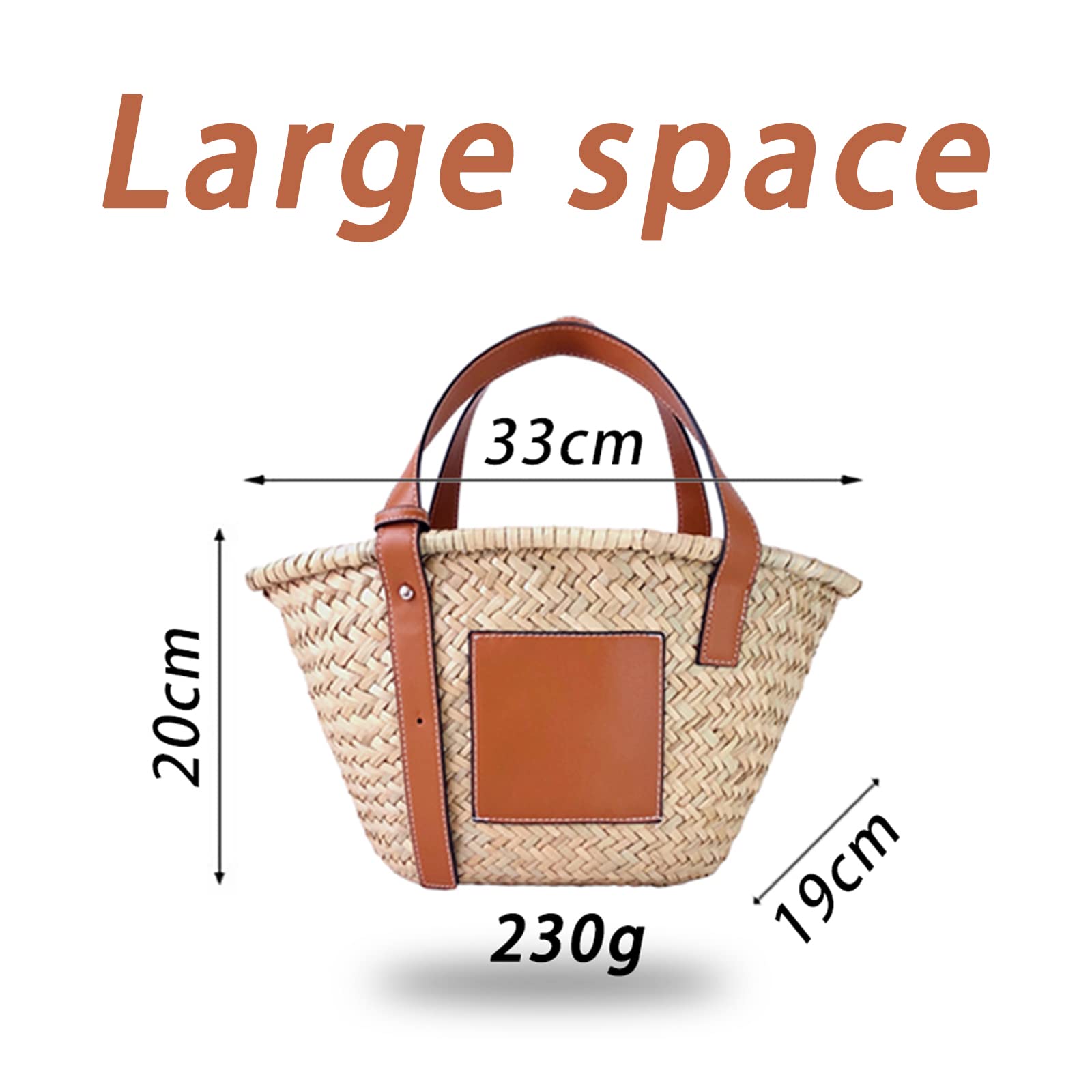 JAYAVENTURA Straw Basket Tote Bag for Women PU Leather Strap Hollow Out Woven Top Handle Straw Purses and Handbags Summer Beach (Brown)