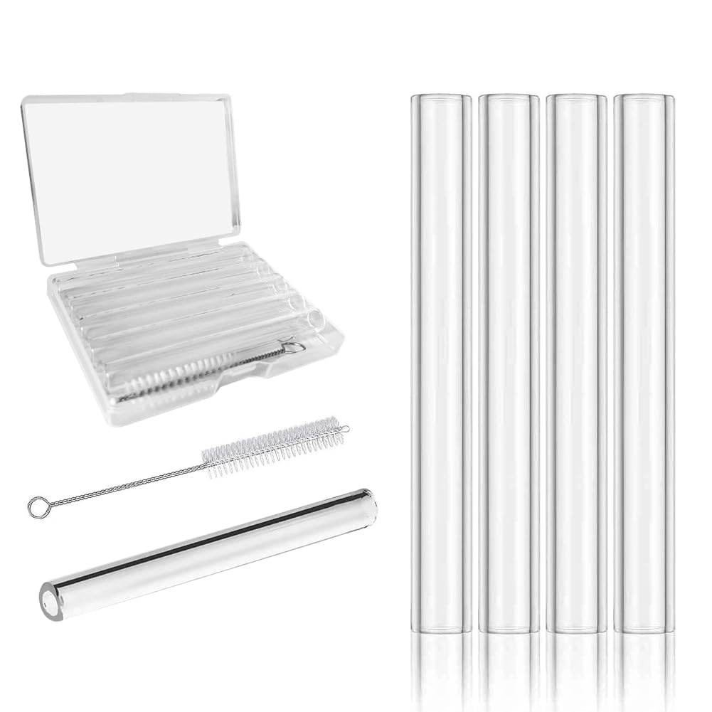 Reusable Clear 4"(100mm) Glass Blowing Tubes :Length:4Inches: OD-12MM: Wall Thickness :2MM, 5Pcs Glass Tubing Blowing Tubes + Cleaning Brush + Protect Box