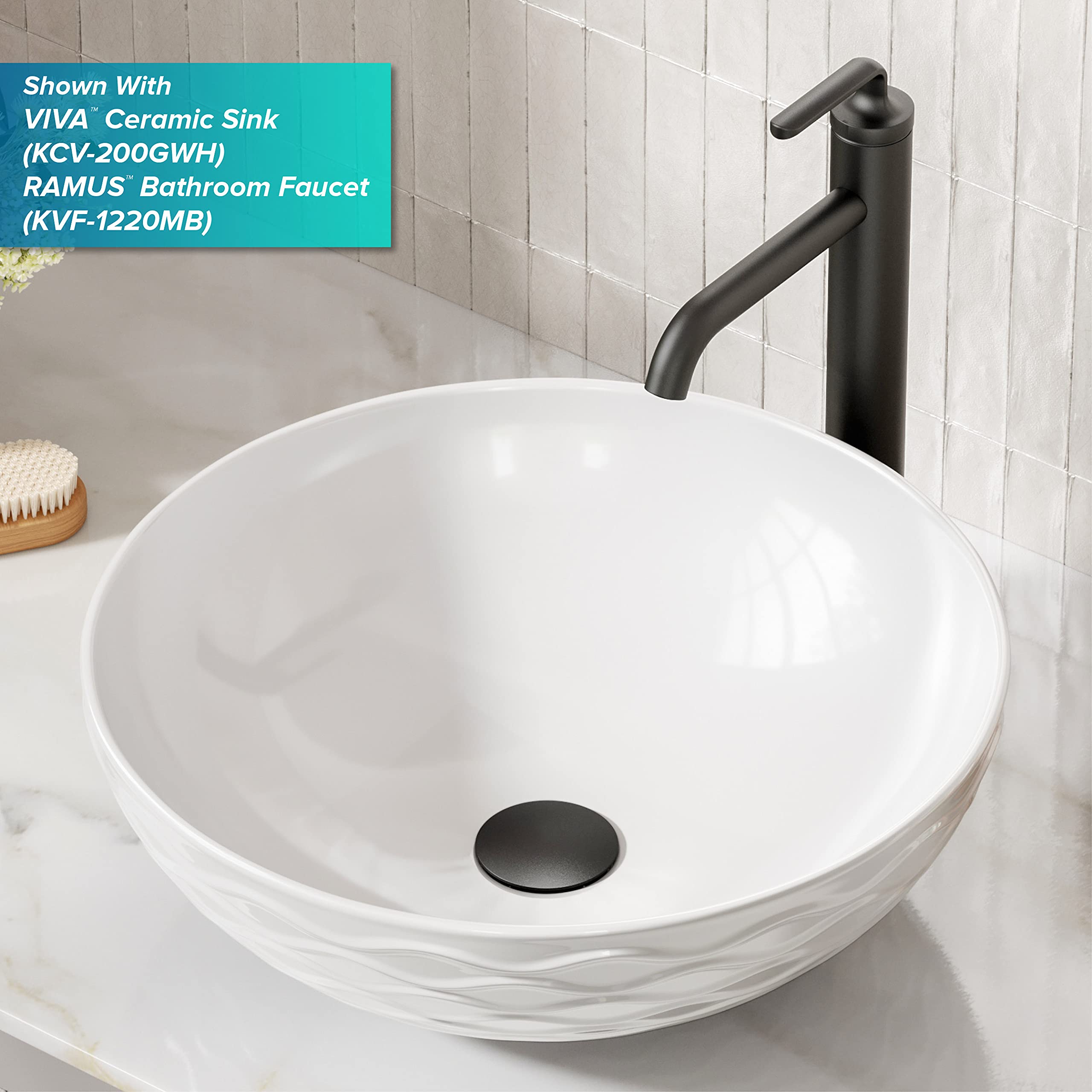 Kraus PU-L10MB Bathroom Pop-Up Drain Assembly for Vessel Sinks Without Overflow, with Extended Thread for Thicker Countertops, 10 3/4 Inch, Matte Black