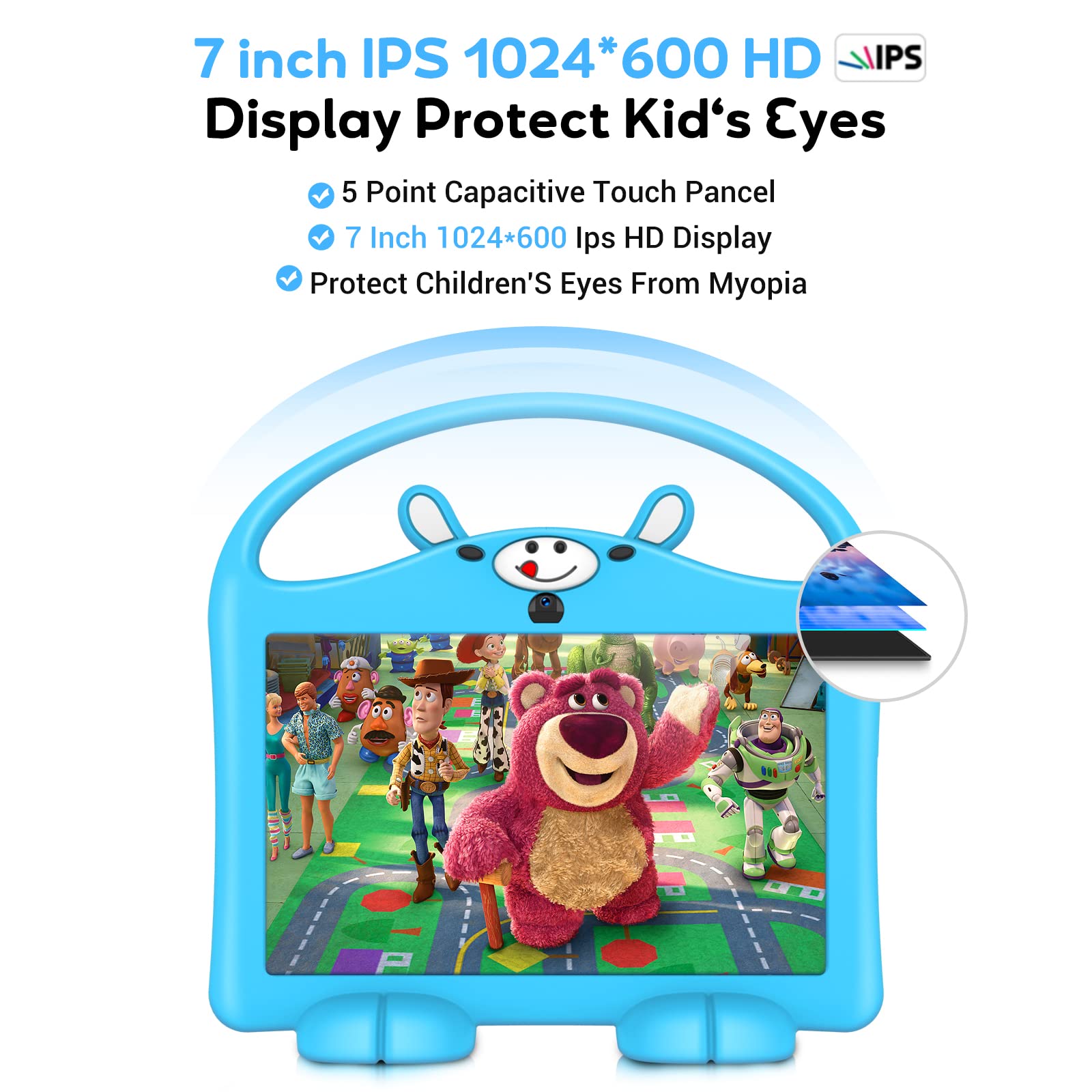 Kids Tablet, 7 inch Tablet for Kids 4GB RAM 64GB ROM, Android 12 Toddler Tablet with WiFi, Bluetooth, Parental Control, Dual Camera, Shockproof Case, YouTube Netflix, Children Tablet for Toddlers