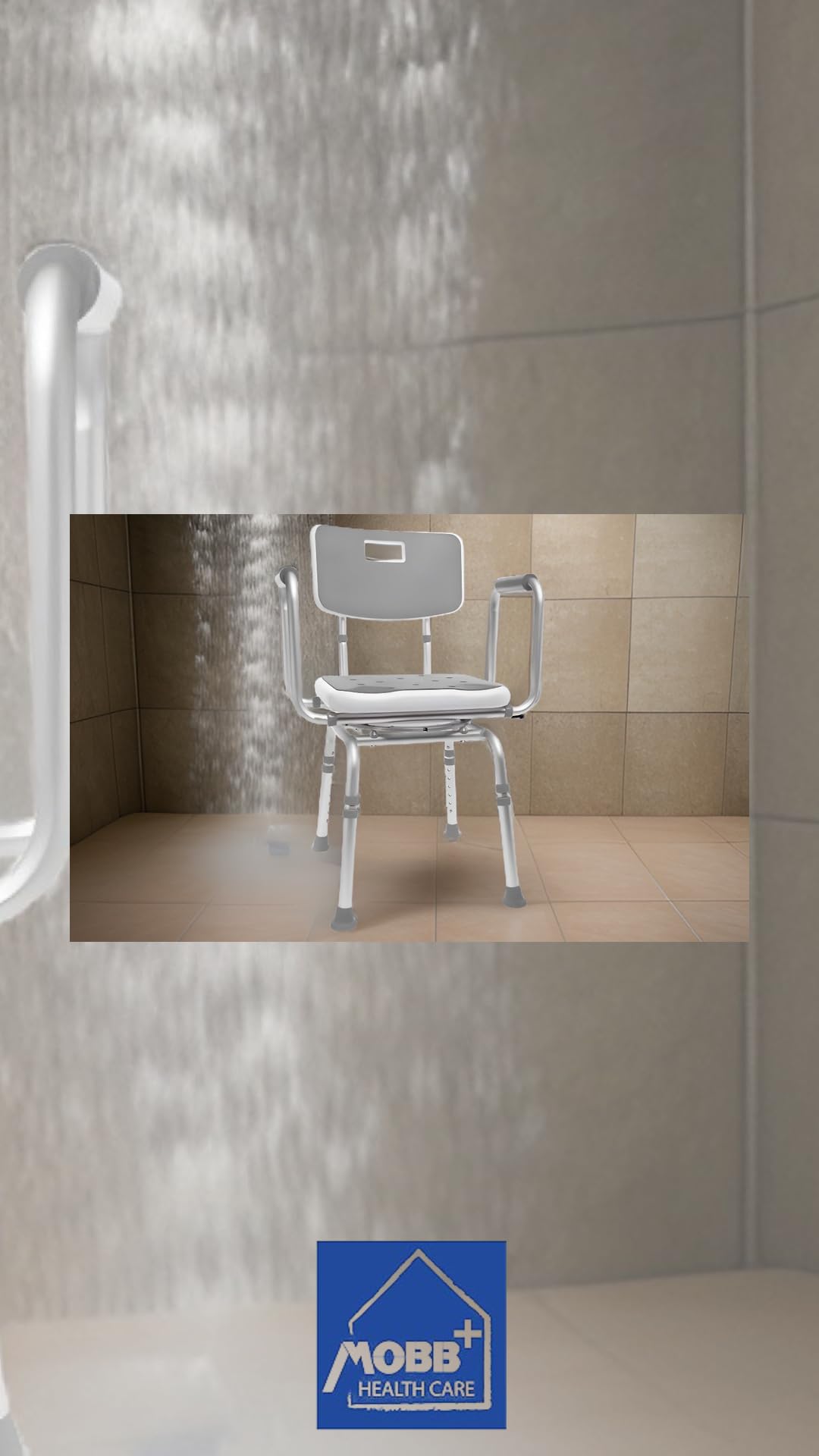 MOBB Premium Bathroom Swivel Shower Chair Bath Bench with Back, 360 Degree Swivel Seat with Locking Mechanism
