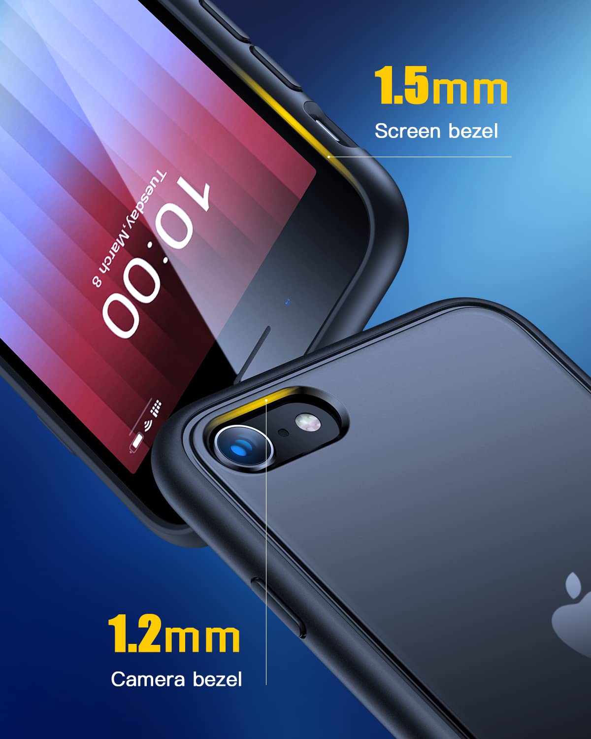 Humixx Shockproof Designed for iPhone SE 2022 Case [8FT Military Grade Drop Protection] [Ultimate Touch Feeling] Translucent Matte Hard Back, Slim Durable Protective Case for iPhone 7/8/SE 4.7" -Black