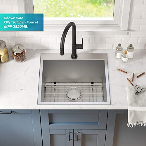 KRAUS Standart PRO 22-inch Drop-In Top Mount 16 Gauge Stainless Steel Single Bowl Laundry Utility Sink, KHT301-22L