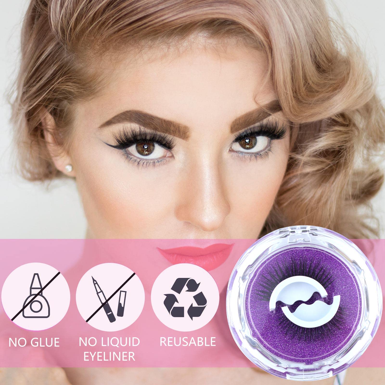 Reusable Self Adhesive Eyelashes Natural Look, Reusable Adhesive Eyelashes No Glue and Easy to Put On, Self Adhesive Eyelashes Reusable Self Sticking(2-Pairs )