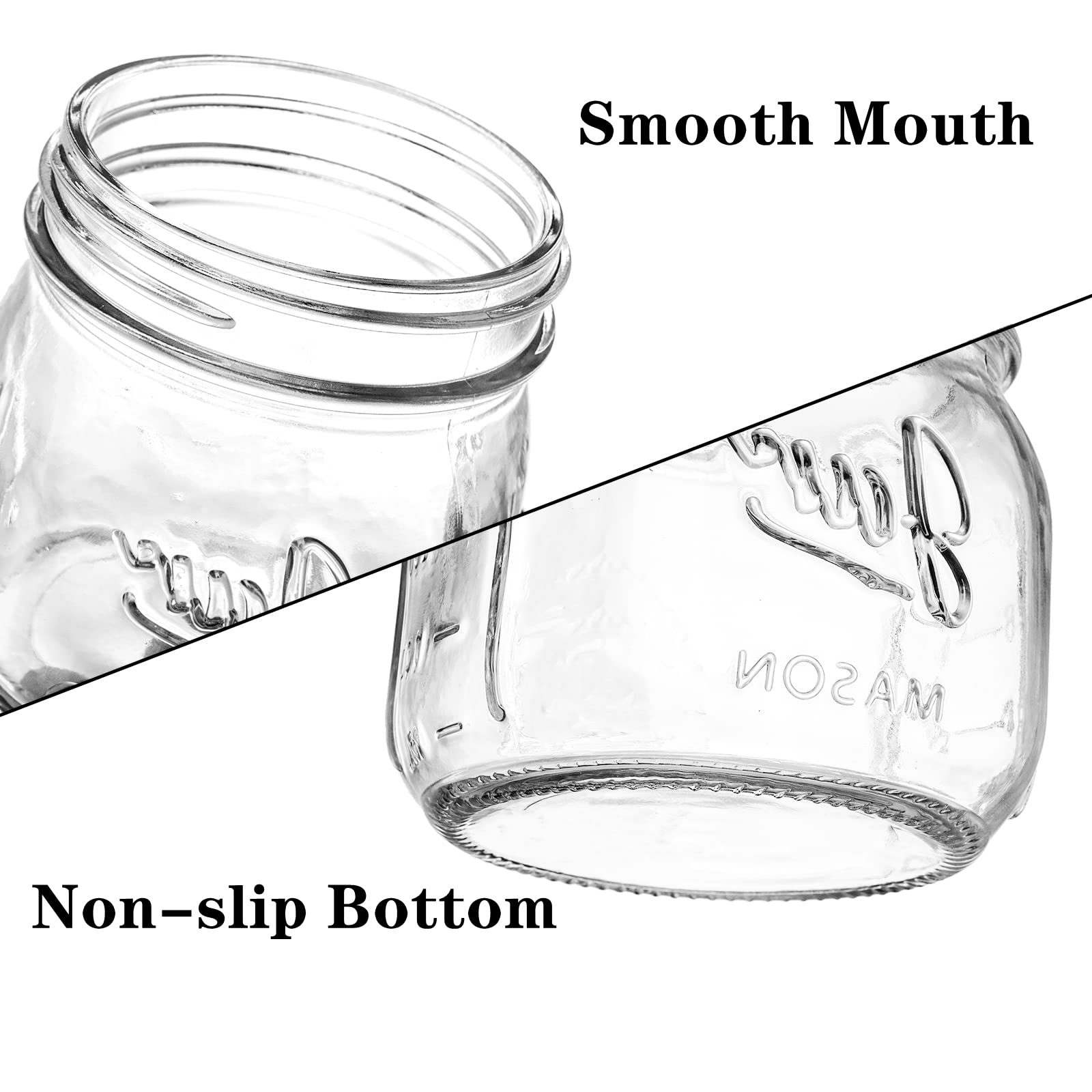Lyellfe 12 Pack Wide Mouth Mason Jars, 12 Oz Glass Canning Jars with Airtight Lids, Clear Mason Spice Jars for Jam, Honey, Jelly, Sauces, Yogurt