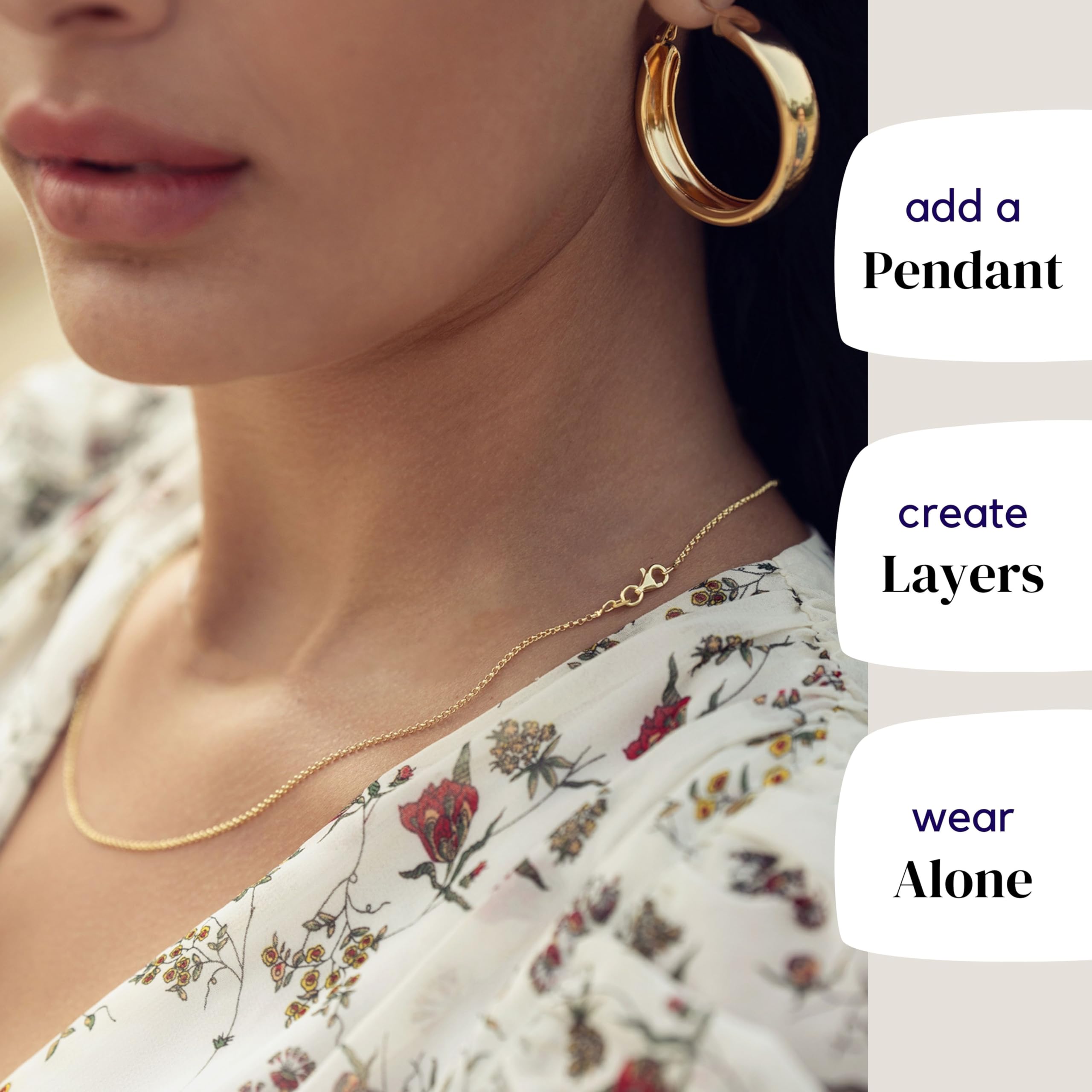 KISPER Gold Cable Link Chain Necklace β Thin, Dainty, Gold-Plated 925 Sterling Silver Jewelry for Women & Men with Lobster Claw Clasp β Made in Italy, 20"