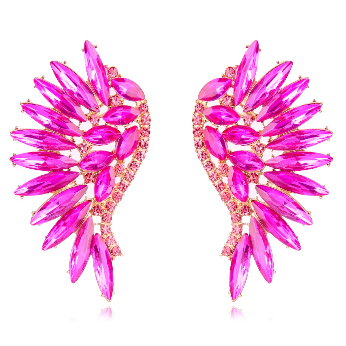 KELMALL Women's Crystal Angel Wings Drop Dangle Earrings, Geometric with Rhinestone Appliques Statement Earrings