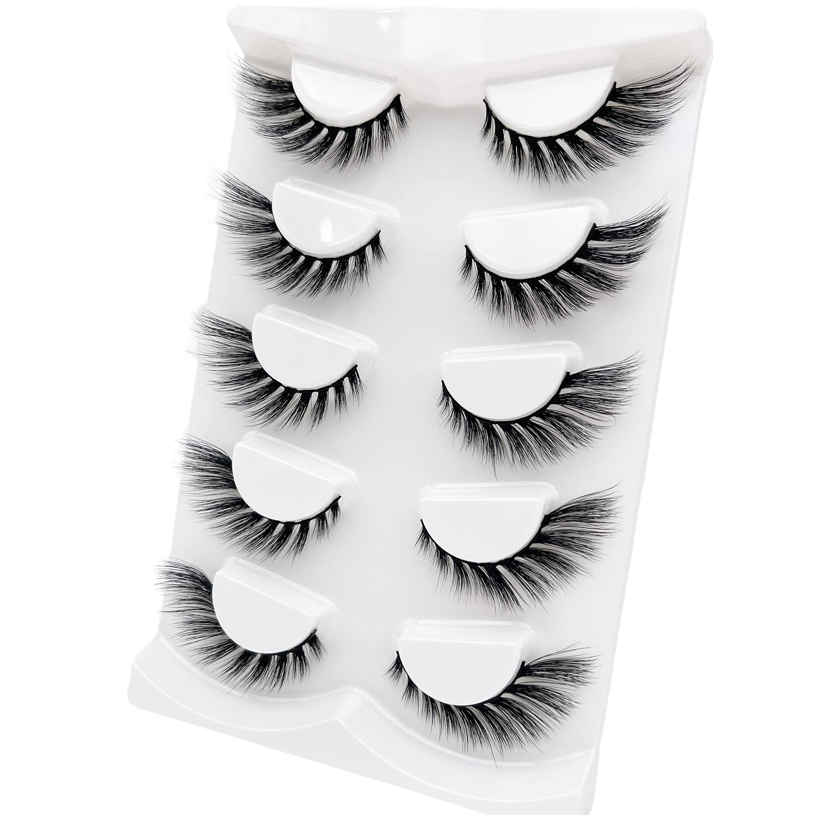 outopen 5 Pairs Fox Eye Lashes 17mm Winged Angel Lashes Fluffy Dramatic Faux Mink Eyelashes Cat Eye False Eyelashes Lift Effect Fake Eye Lashes (A1-Angel Wings D489)