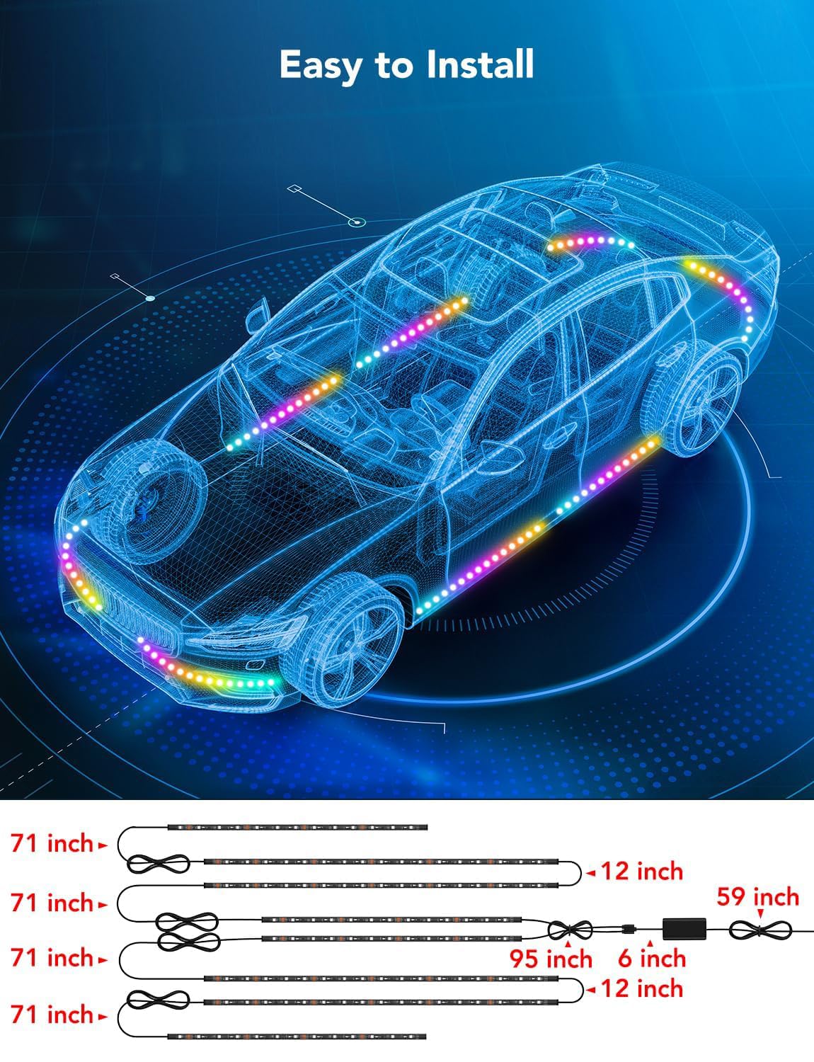 Govee Car Underglow Lights, 8 pcs RGBIC Under Car Lights with 16 Million Colors and 45 Scene Modes, Exterior Car Lights with App Control, 3 Music Modes LED Lights for Cars, SUVs, Trucks, DC 12-24V