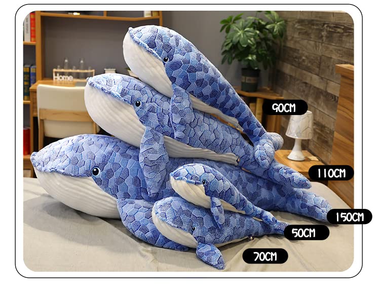 Humpback Whale Plush Hugging Pillow, Large Blue Whale Stuffed Animals Toy Plushie Animal Pillows Shark Fish Gifts