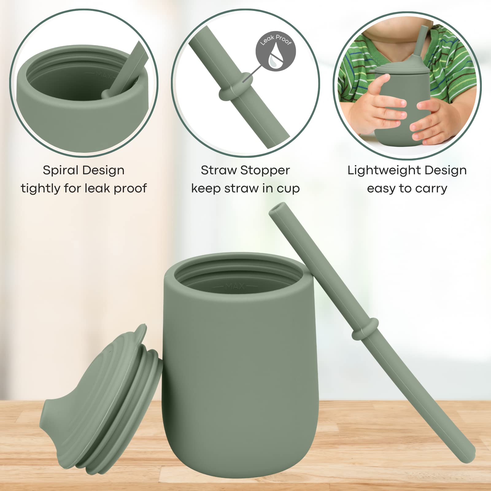Mintlyfe Toddler Straw Cup, 100% Food Grade Silicone Training Cup for Baby, Trainer Cup Toddler Training Straw Cup for Boys and Girls, Unbreakable (YSC-Sage)