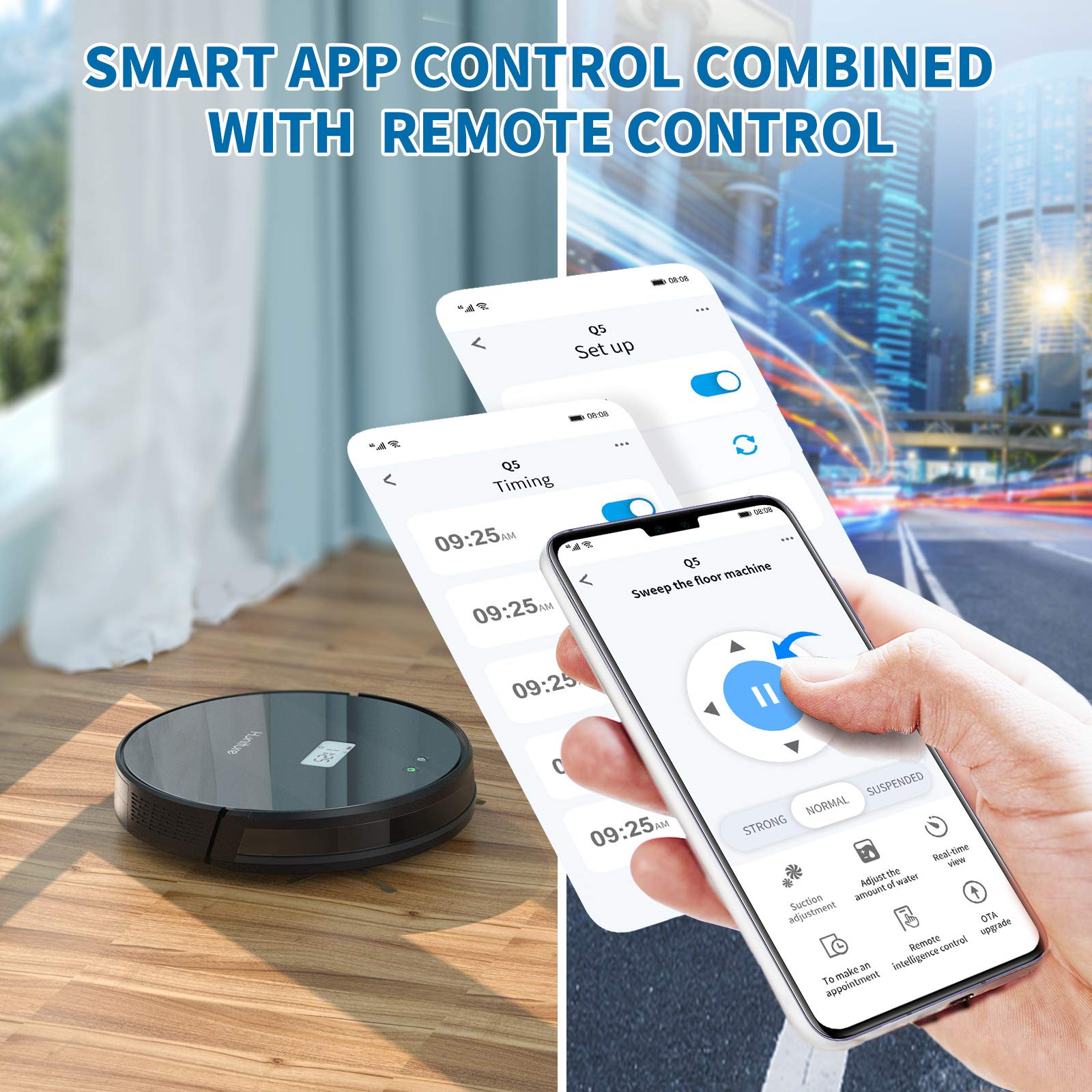 HONITURE Q5, 2-in-1 Robot Vacuum and Mop Cleaner with XL-600ml Dustbin, 2000Pa, 100mins Runtime, LCD Display, Voice & APP Control, Self-Charging Robotic Vacuum, Ideal for Pets