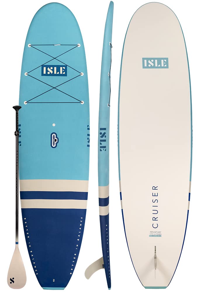 ISLE Cruiser Stand Up Paddle Board & SUP Bundle Package, Soft-Top Deck, 235 Pound Capacity, 10’5” Long x 32" Wide x 4.5” Thick (10'5", 2020 Blue)