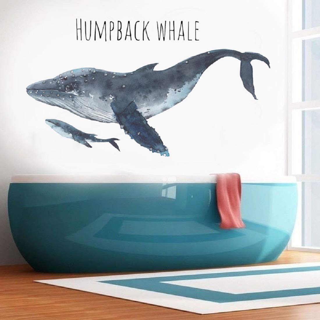 Humpback Whale Wall Decals Marine Animal Stickers Peel and Stick Art Mural Decor for Home Office Dorm Party Nursery