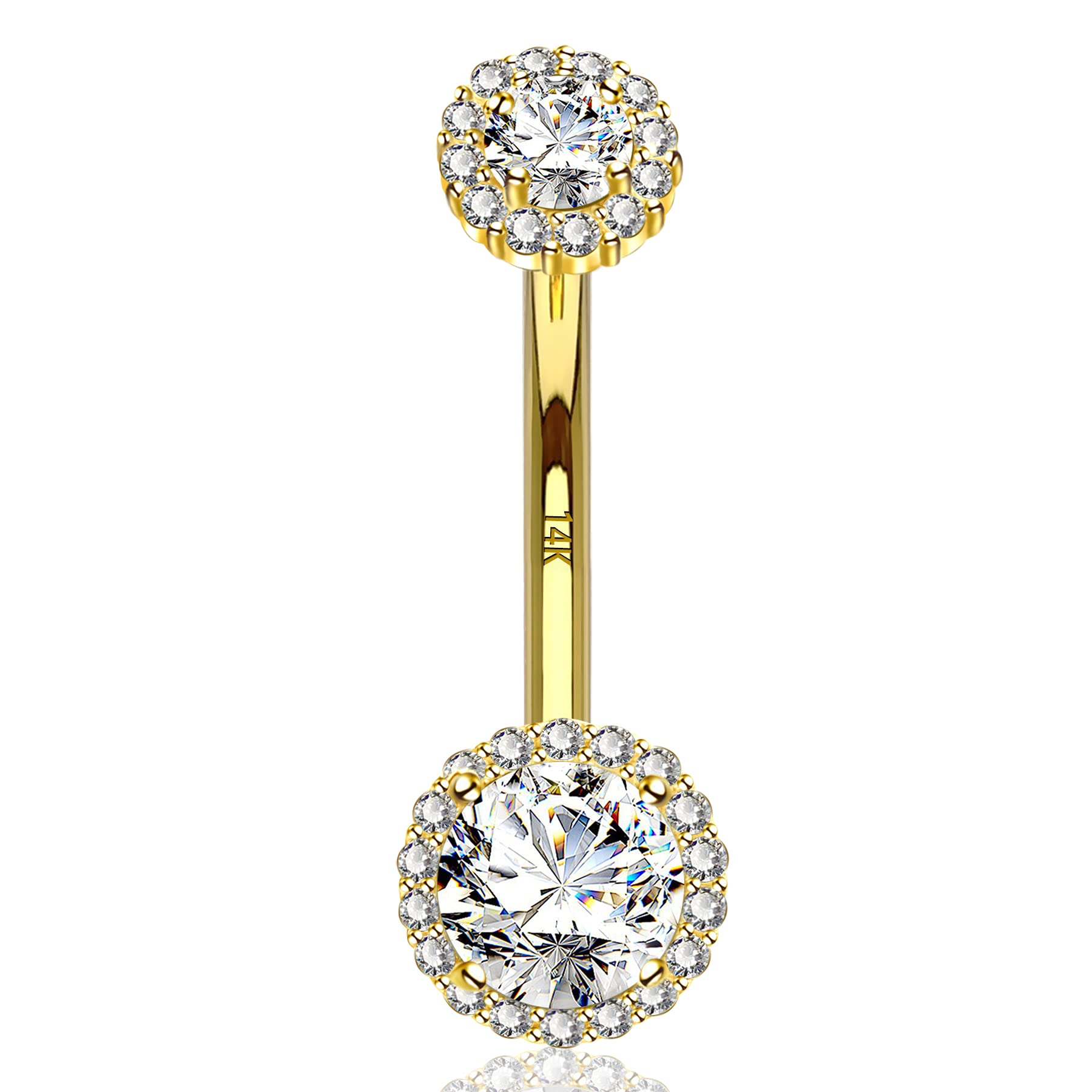 Jewseen 14K Gold Belly Button Ring Sparkling CZ Navel Rings Belly Bar Navel Piercing Body Jewelry