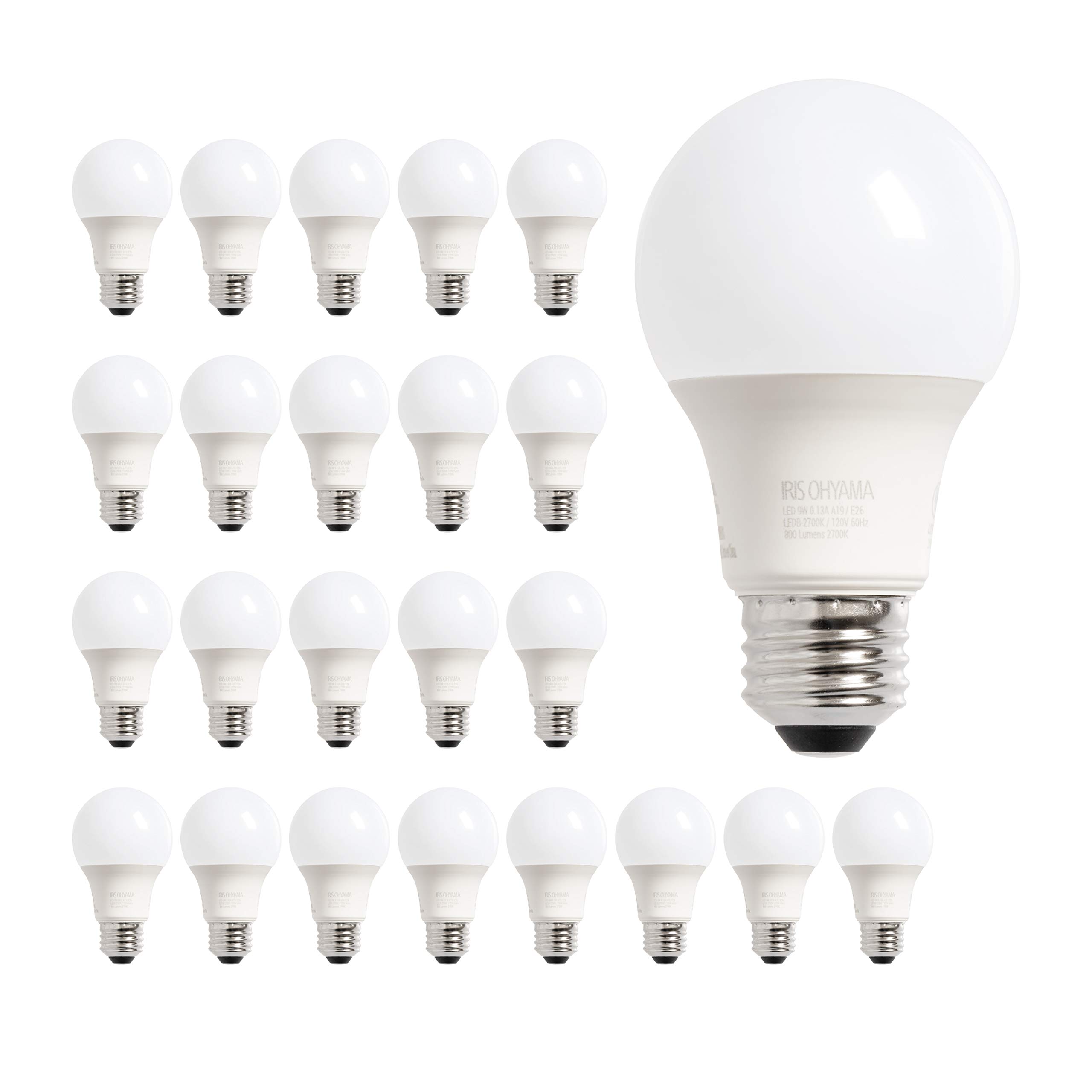 IRIS USA, Inc. OHYAMA Non-Dimmable A19 LED Light Bulb with 20,000 Hours/18 Years Life Span, 2700K 9W/60W Equivalent, Soft White, 24 Pack