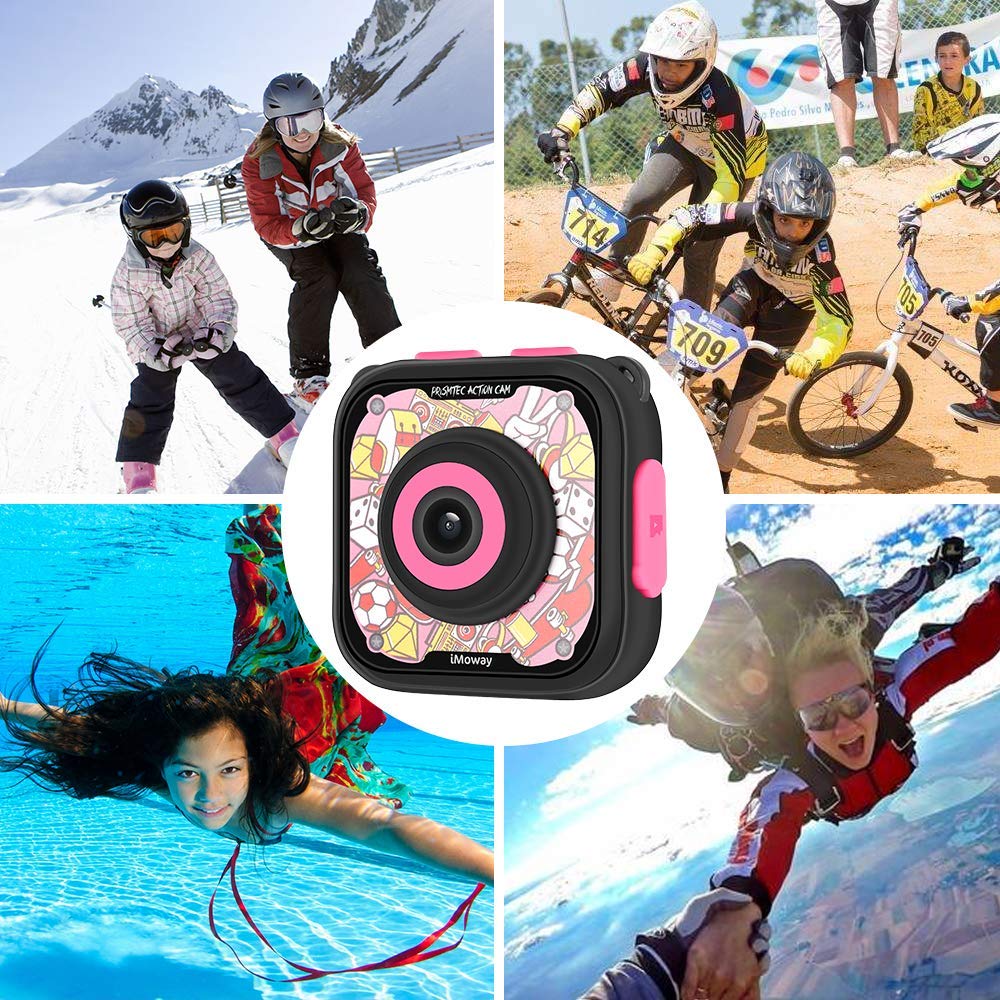 iMoway Kids Camera, Waterproof Video Cameras for Kids HD 1080P Kids Digital Cameras Camcorder with 16GB Memory Card, Card Reader and Floating Hand Grip