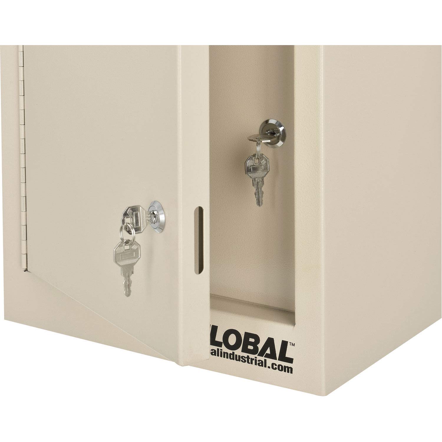 Global Industrial Double Door/Double Lock Small Narcotics Cabinet,12" W x 8" D x 15" H, Beige