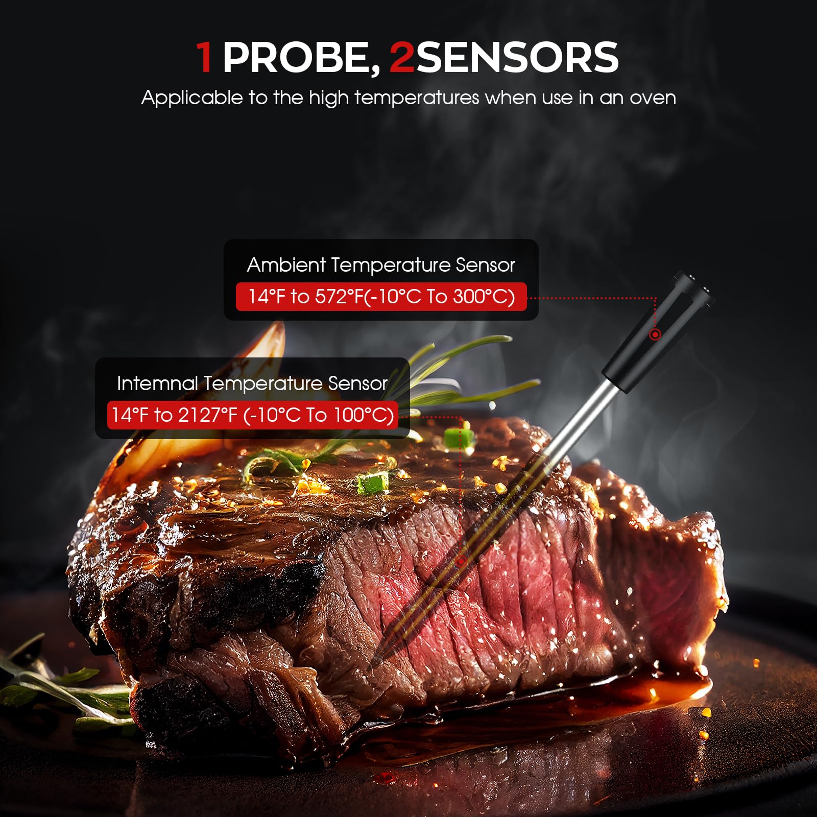 Meat Thermometer Digital, Wireless Meat Thermometer, with Bluetooth 360 ft Smart Meat Thermometer for Oven Safe,for BBQ, Grill, Kitchen, Smoker, Sous Vide, iOS & Android App Compatible
