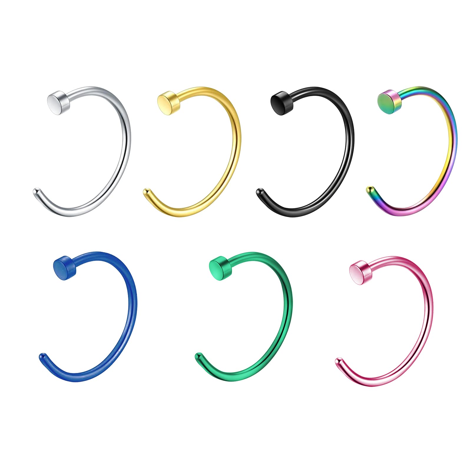 Lebosipi Women's Nose Rings 7 Colors(Pink, Yellow, Rainbow, Black, Green, Silver and Blue)