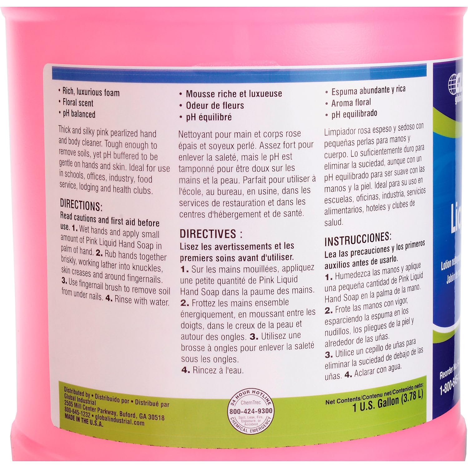 Global Industrial Liquid Hand Soap, Case of Four 1 Gallon Bottles, Pink