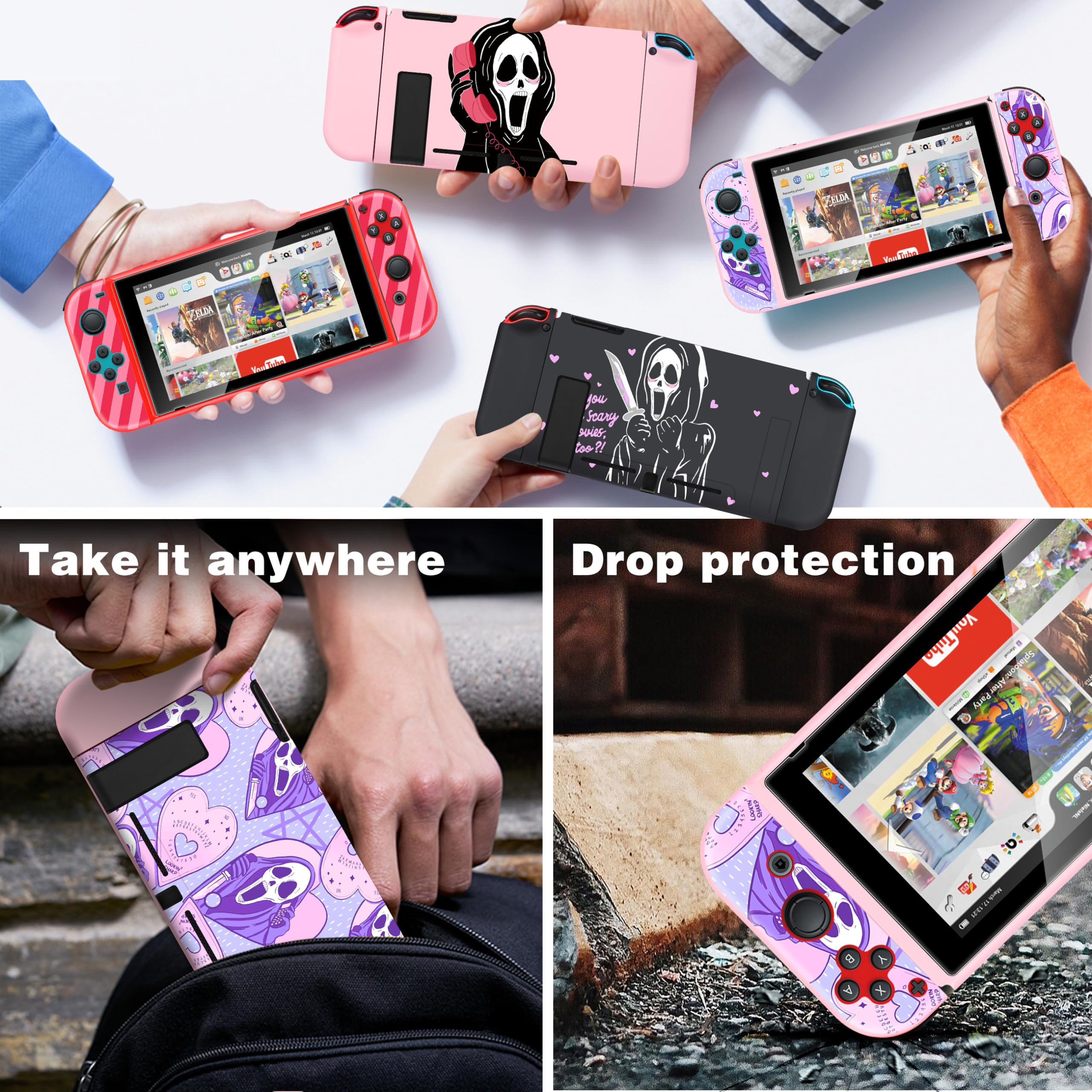 Oqplog Ghost Case for Nintendo Switch Skeleton Skull Cool Design Character Fashion Scratch Resistant Cases Hard Shell Cover for Girls Kids Boys Men for Switch,Pp