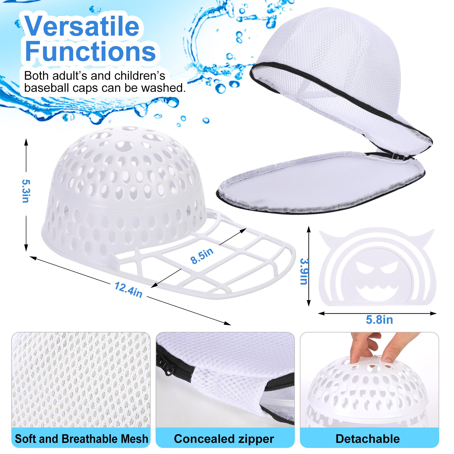 Rihogar Hat Washer Cage Hat Cleaner, Baseball Cap Washing Cage, Hat Washer for Washing Machine Fit for Adult and Kids' Caps, Including Hat Rack, 2 Pack White