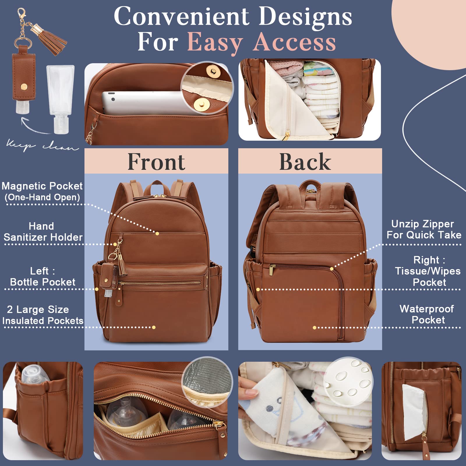 miss fong Diaper Bag Backpack Leather Diaper Bag & Diaper Bag Organizer Pouches Bundle