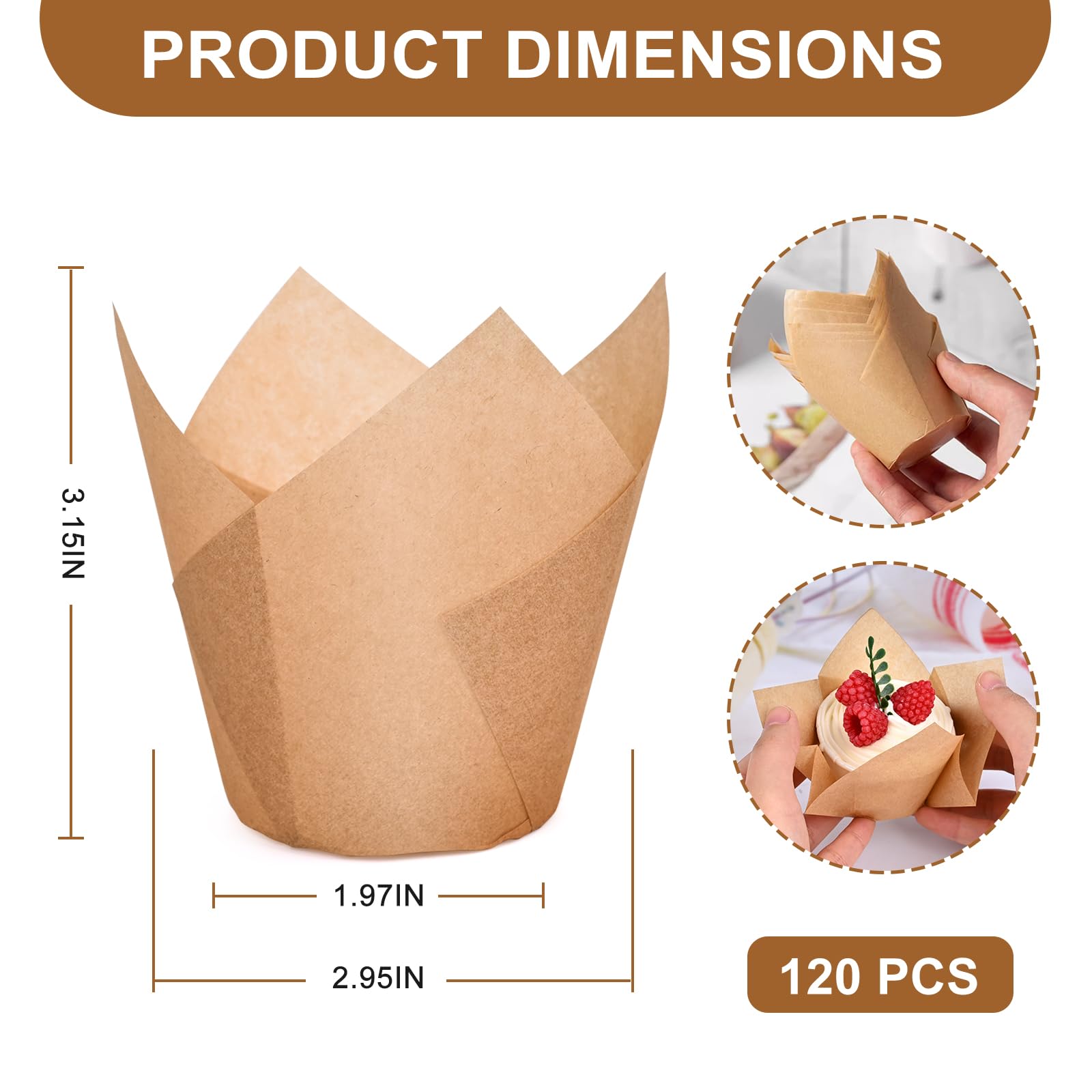 Neyimqr 120 Counts Natural Tulip Cupcake Liners for Baking Cups, Food Grade Parchment Paper Muffin Liners Holders, Standard Tulip Cupcake Liners, Greaseproof Cupcake Wrappers for Party, Christmas