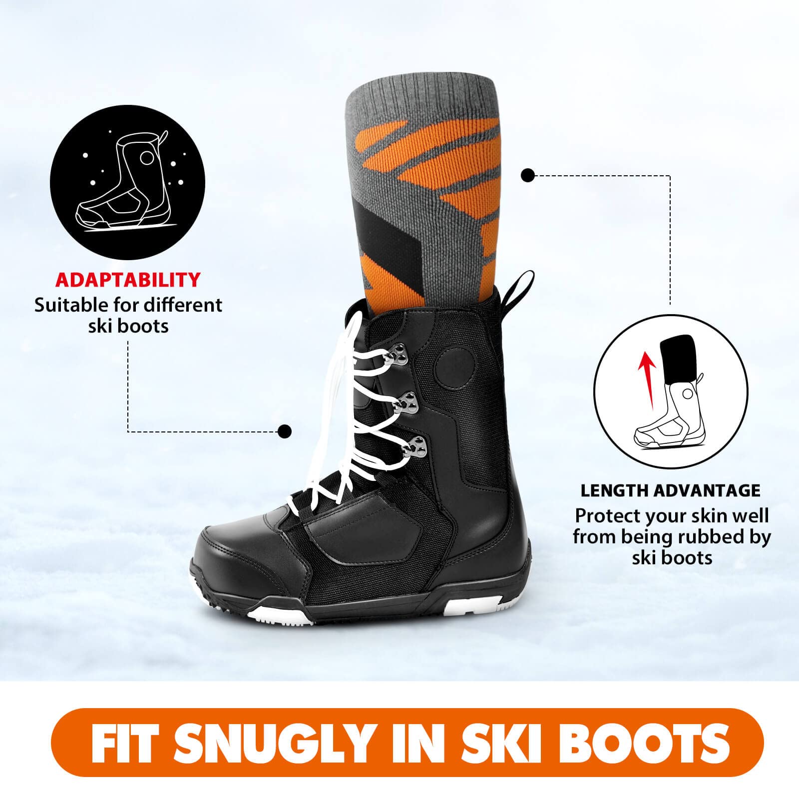 Hikenture Ski Socks, Winter Thermal Socks, Extra Thick Warm Snowboard Socks, Insulated Snow Socks for Men&Women (2-Pack)