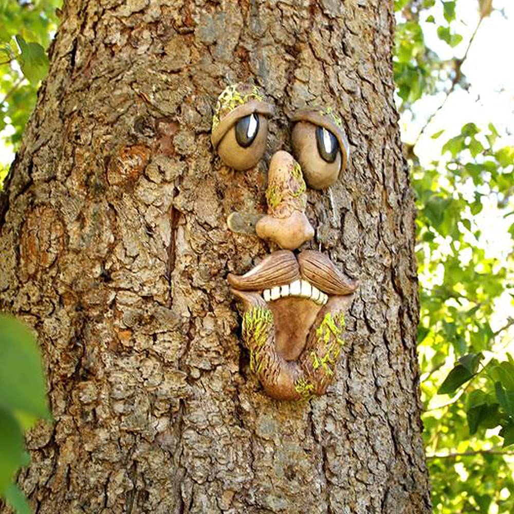 INNOLITES Tree Faces Decor Outdoor, Tree Face Statues Old Man Tree Hugger Bark Ghost Face Decoration Funny Yard Art, Tree Decor Outdoor for Halloween Easter Garden Creative Props (ABCD)