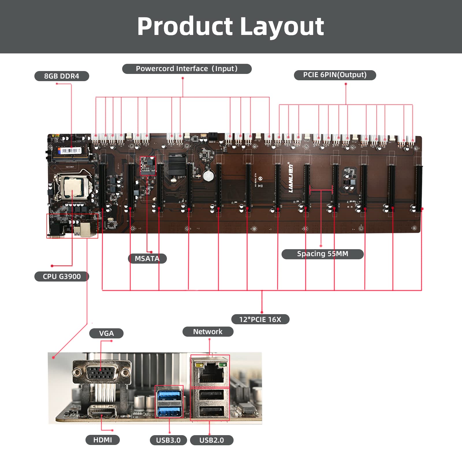 MLLIQUEA 12 GPU Slots Mining Rig, 3300W Mining Power Supply Complete Crypto Mining Frame Machine, Windows 10 & 8G DDR4 RAM Miner Motherboard for ETH with 10 Cooling Fans, PSU, CPU, RAM, SSD