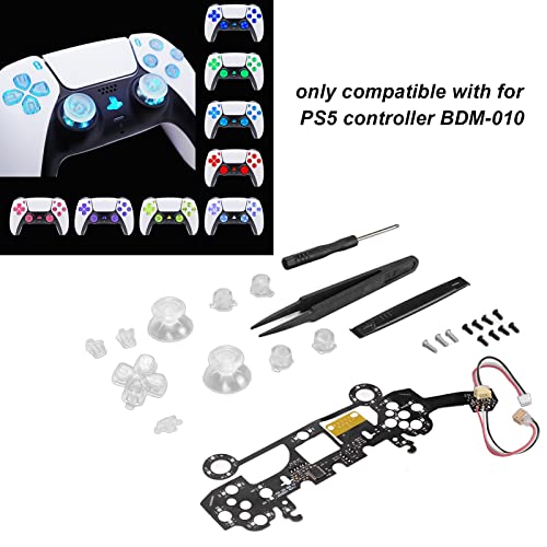 Multi Colors Luminated Dpad Thumbstick Trigger, Sturdy Modified 19 Modes 8 Colors Symbols Buttons DTF LED Kit for PS5