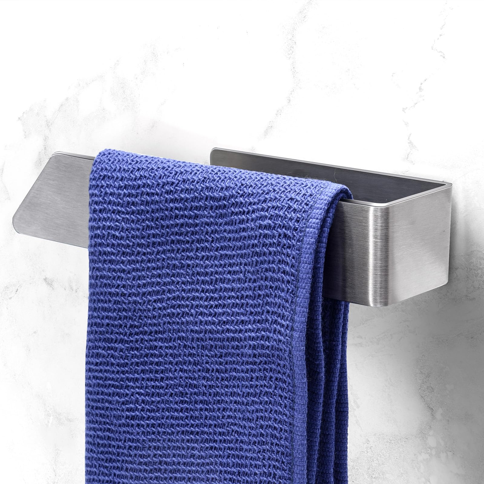 Wall Mount Towel Holder Self Adhesive Towel Rack 304 Stainless Steel Stick on Hand Towel Stand 8 Inch Heavy Duty Towel Hanger for Bathroom No Drilling Towel Bar Hardware Brushed Silver 1 PCS