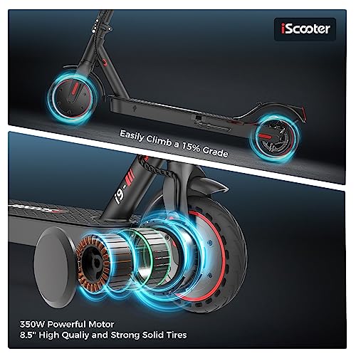 iScooter Electric Scooter Adults and Teenages, 15.6 MPH, 18 Miles Range, 10'' Honeycomb Solid Tires, 500W Foldable and Cruise Control Escooter with Double Braking System and APP