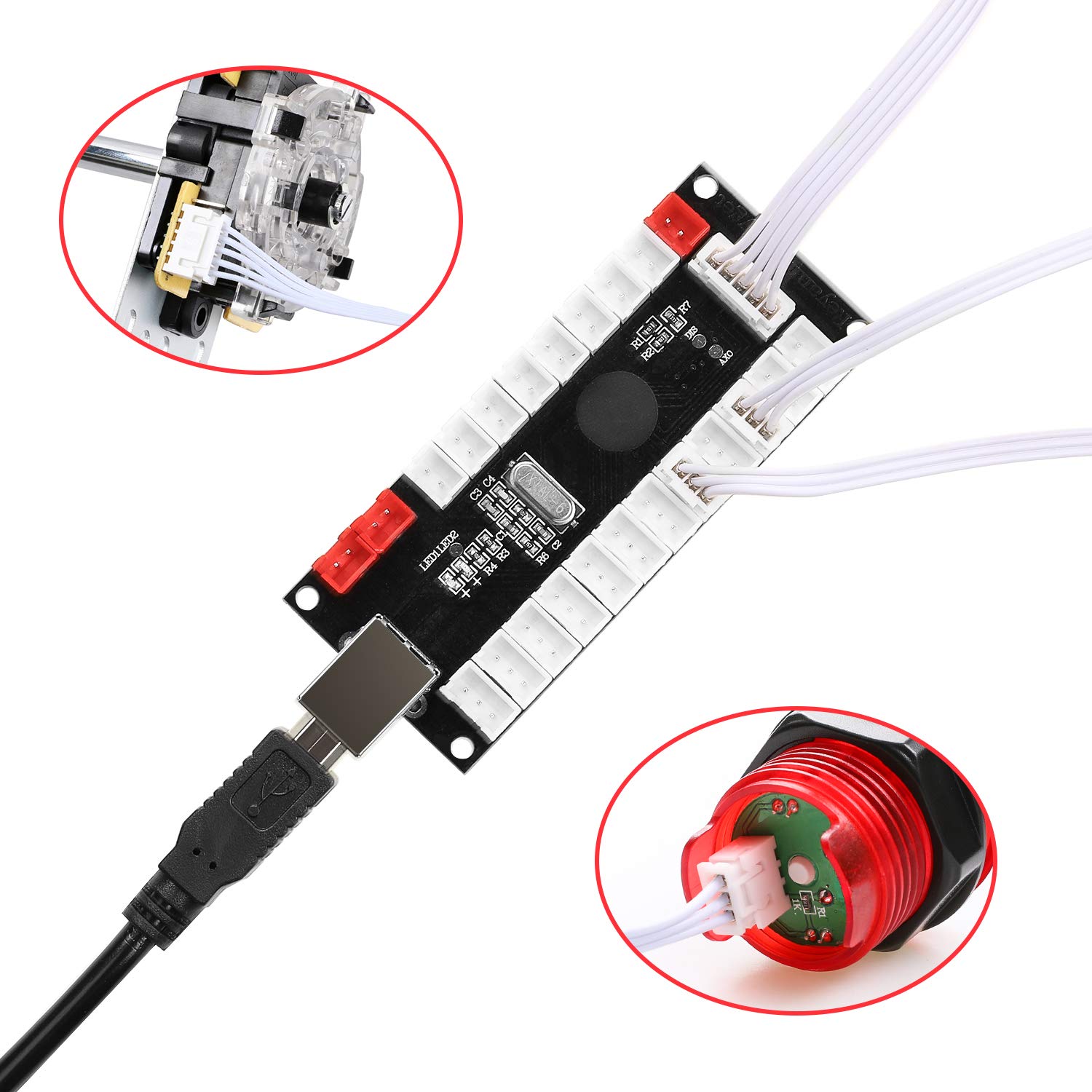 Hikig 2 Player LED Arcade Games DIY Parts Kit 2X USB Encoders + 2X Arcade Joysticks + 20x LED Arcade Buttons for Raspberry Pi and Windows