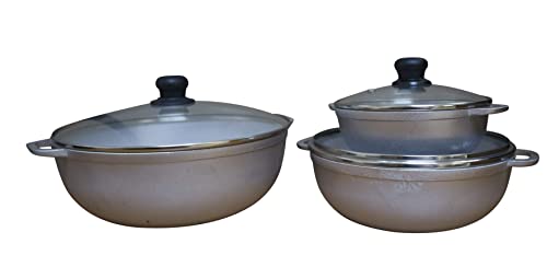 IMUSA USA Traditional Colombian Natural Caldero Glass Lid & Steam Vent 3-Piece (1.4/3.4/6.6) Quart, Silver (Dutch Oven Set)